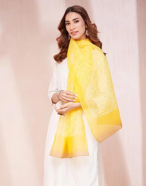 Mustard Cotton Silk Stole - Fabindia